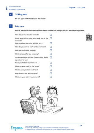 Attending a job Interview for B1 and B2 Englsih learners | PDF