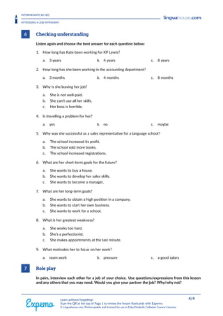 Attending a job Interview for B1 and B2 Englsih learners | PDF