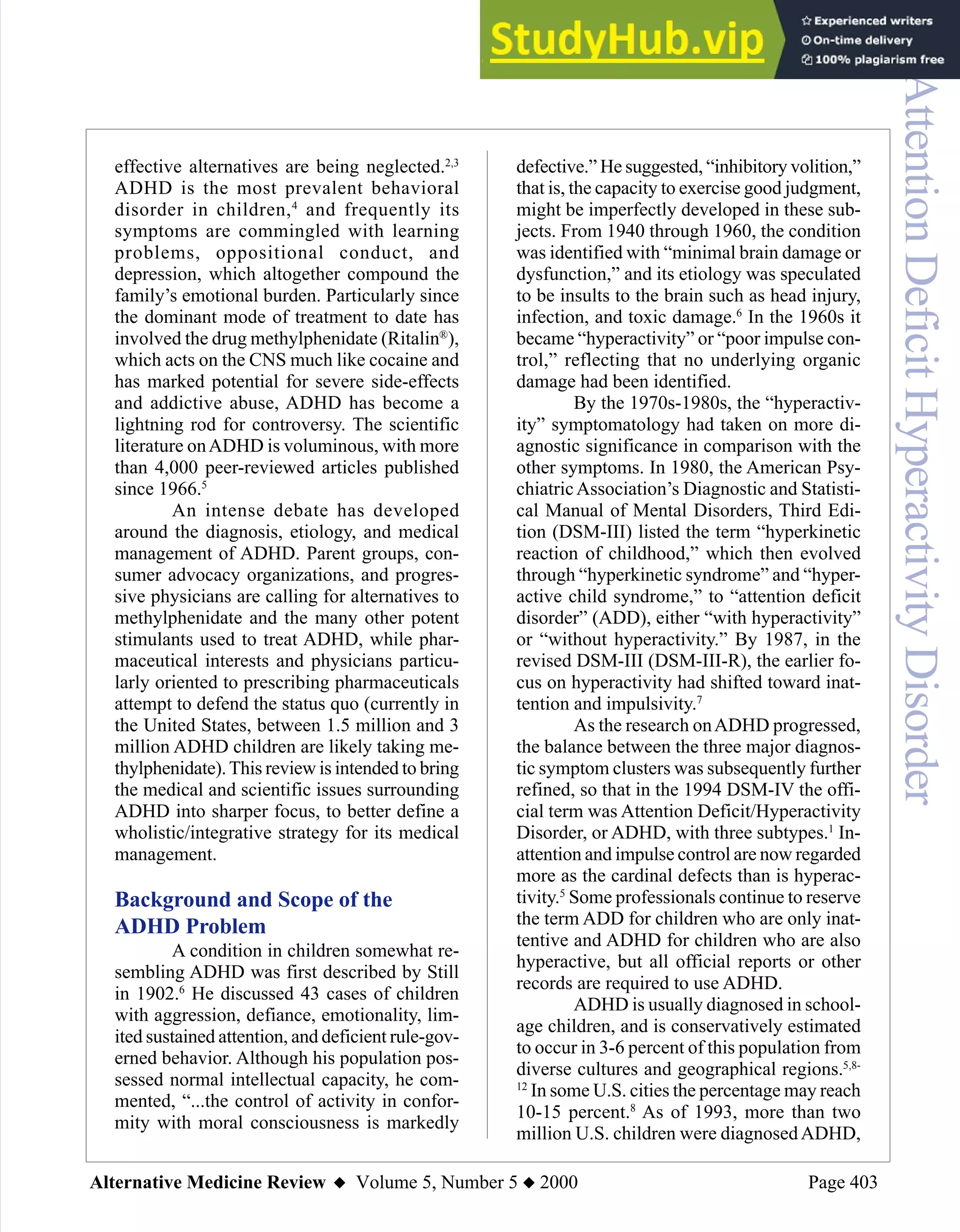 Attention Deficit Hyperactivity Disorder (ADHD) In Children Rationale ...