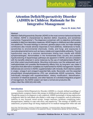 Attention Deficit Hyperactivity Disorder (ADHD) In Children Rationale ...