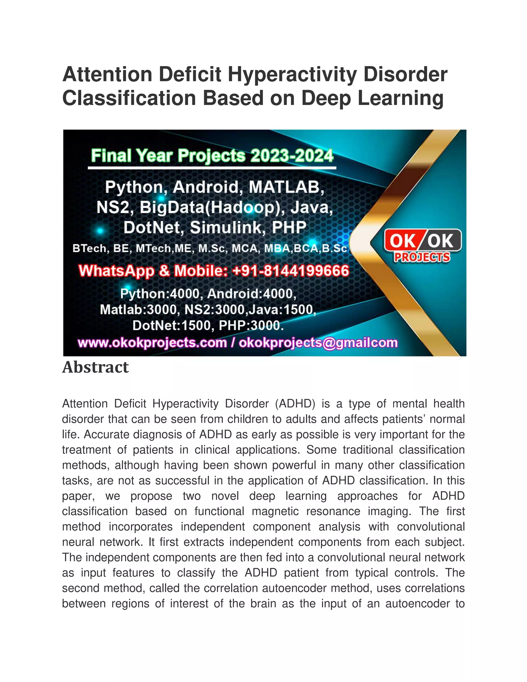 Attention Deficit Hyperactivity Disorder Classification Based on Deep ...