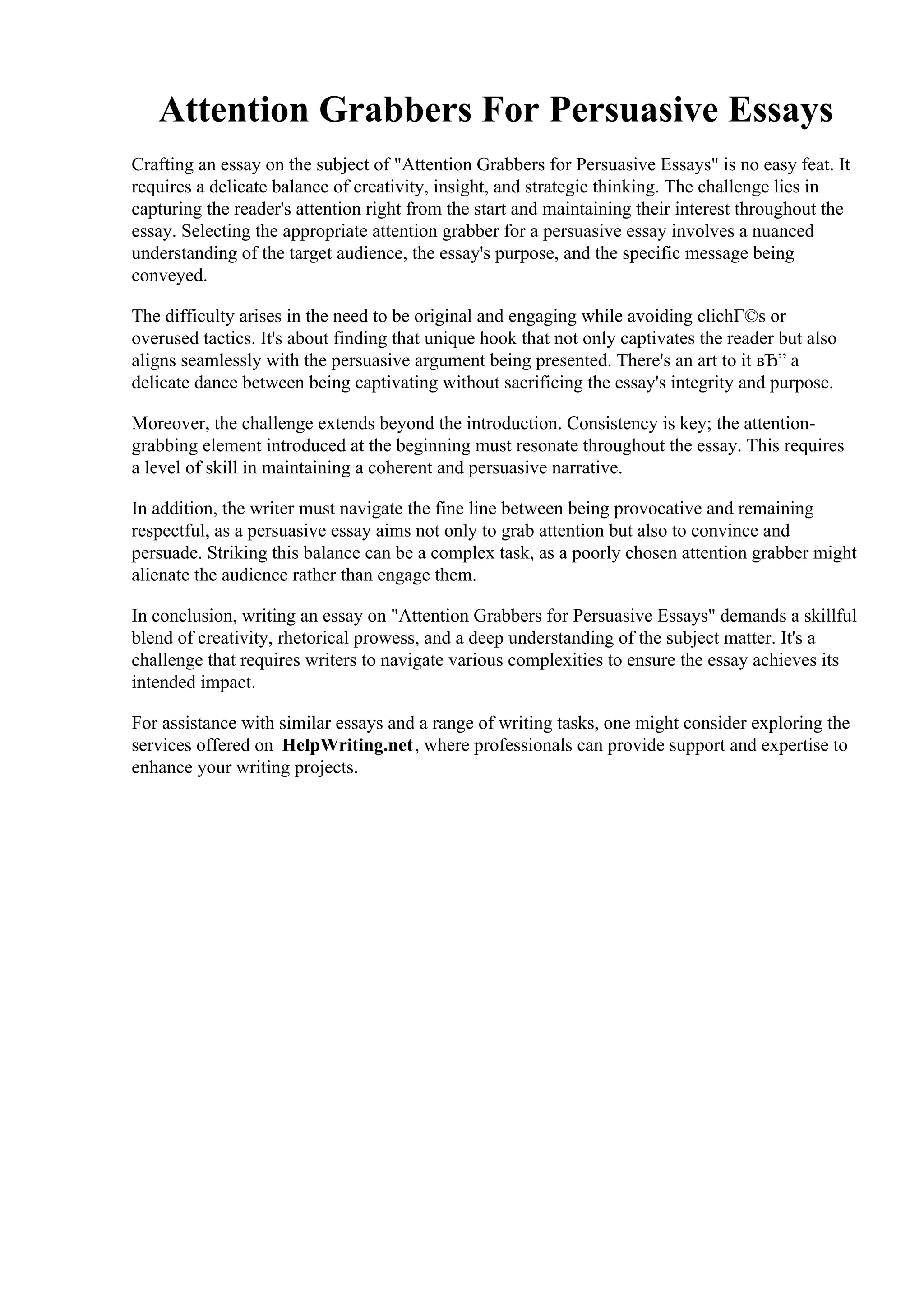 Attention Grabbers For Persuasive Essays | PDF