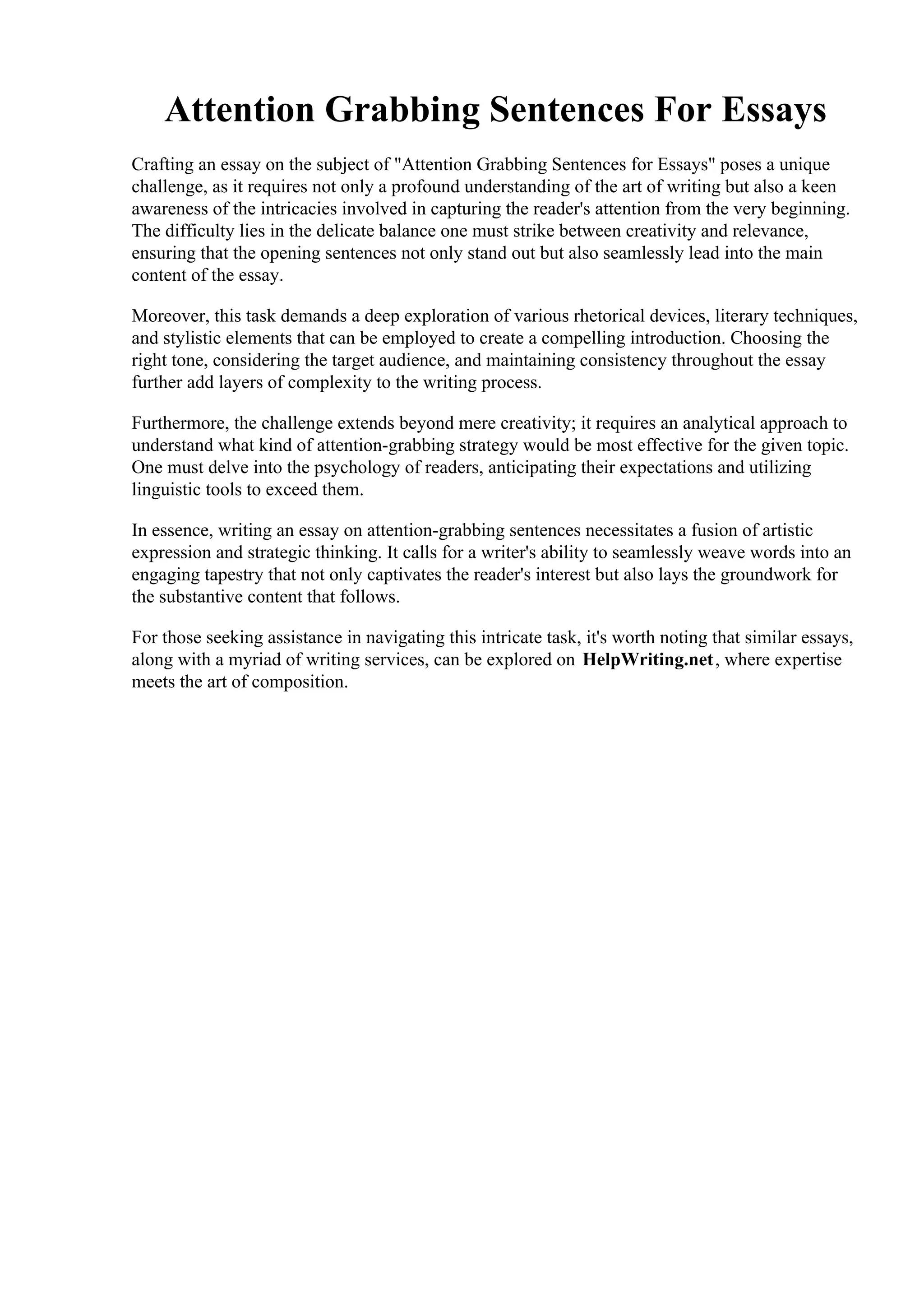 Attention Grabbing Sentences For Essays | PDF