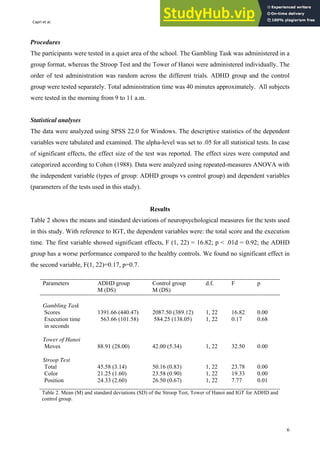 Attention, Problem Solving And Decision Making In Adult Subjects With ...