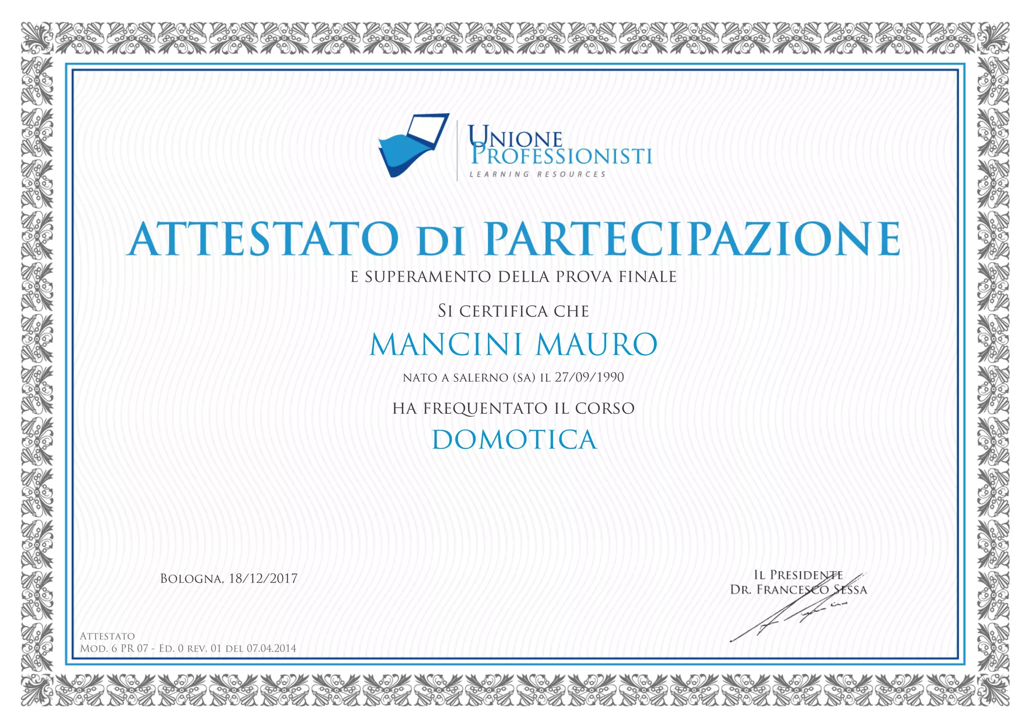 Attestato Corso di Domotica | PDF