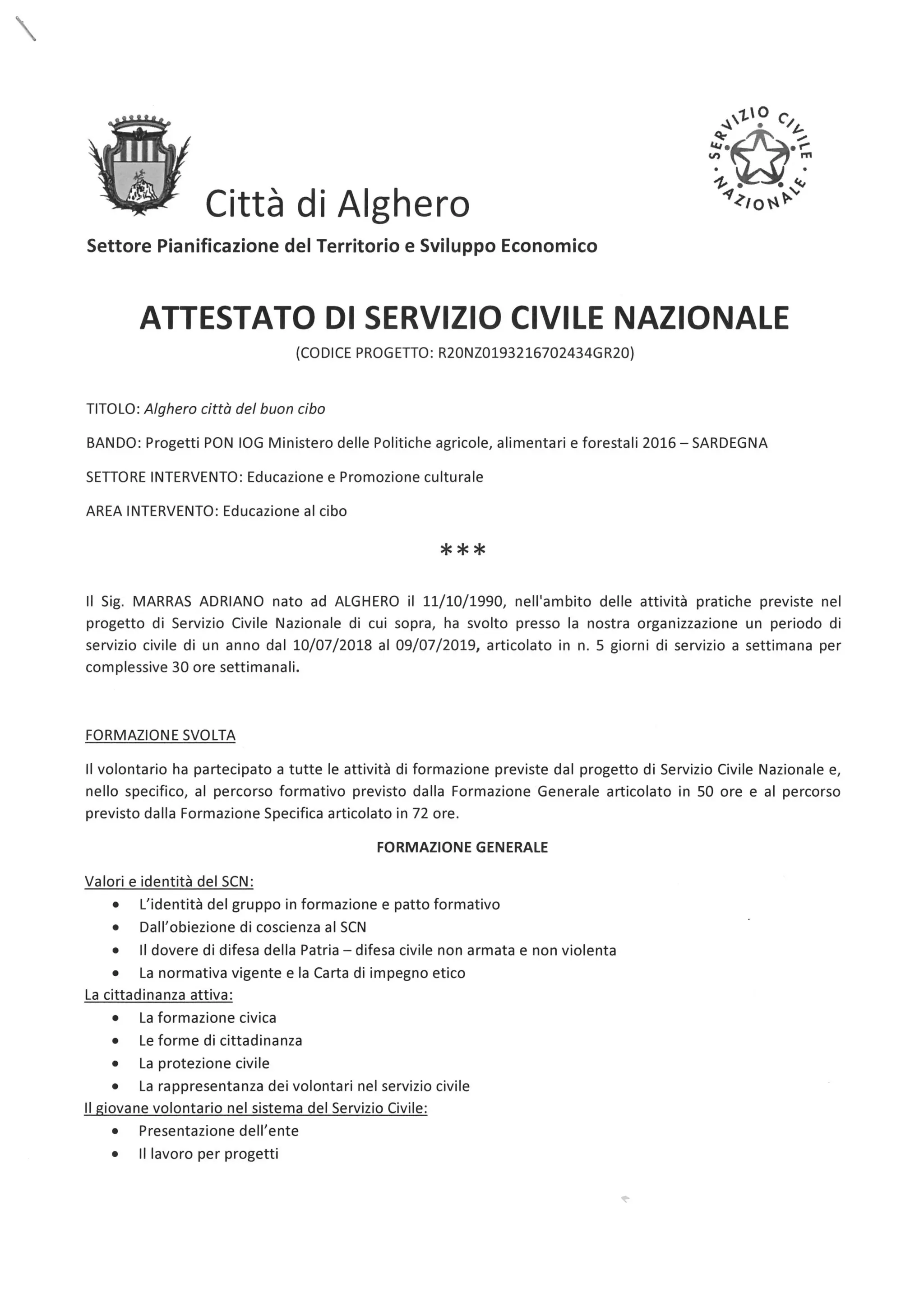 Attestato finale Servizio Civile Nazionale | PDF