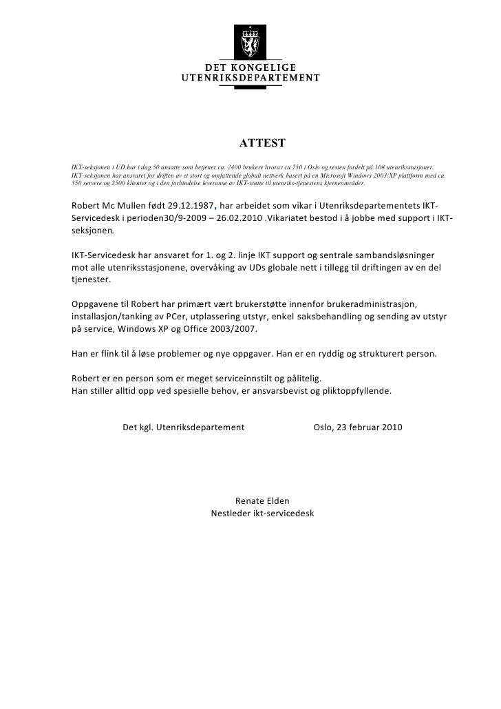 Attest Det Kgl.Utenriksdepartement IKT-Servicedesk