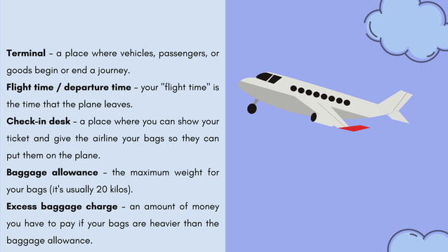 At the airport - vocabulary and useful phrases to use when travelling | PDF