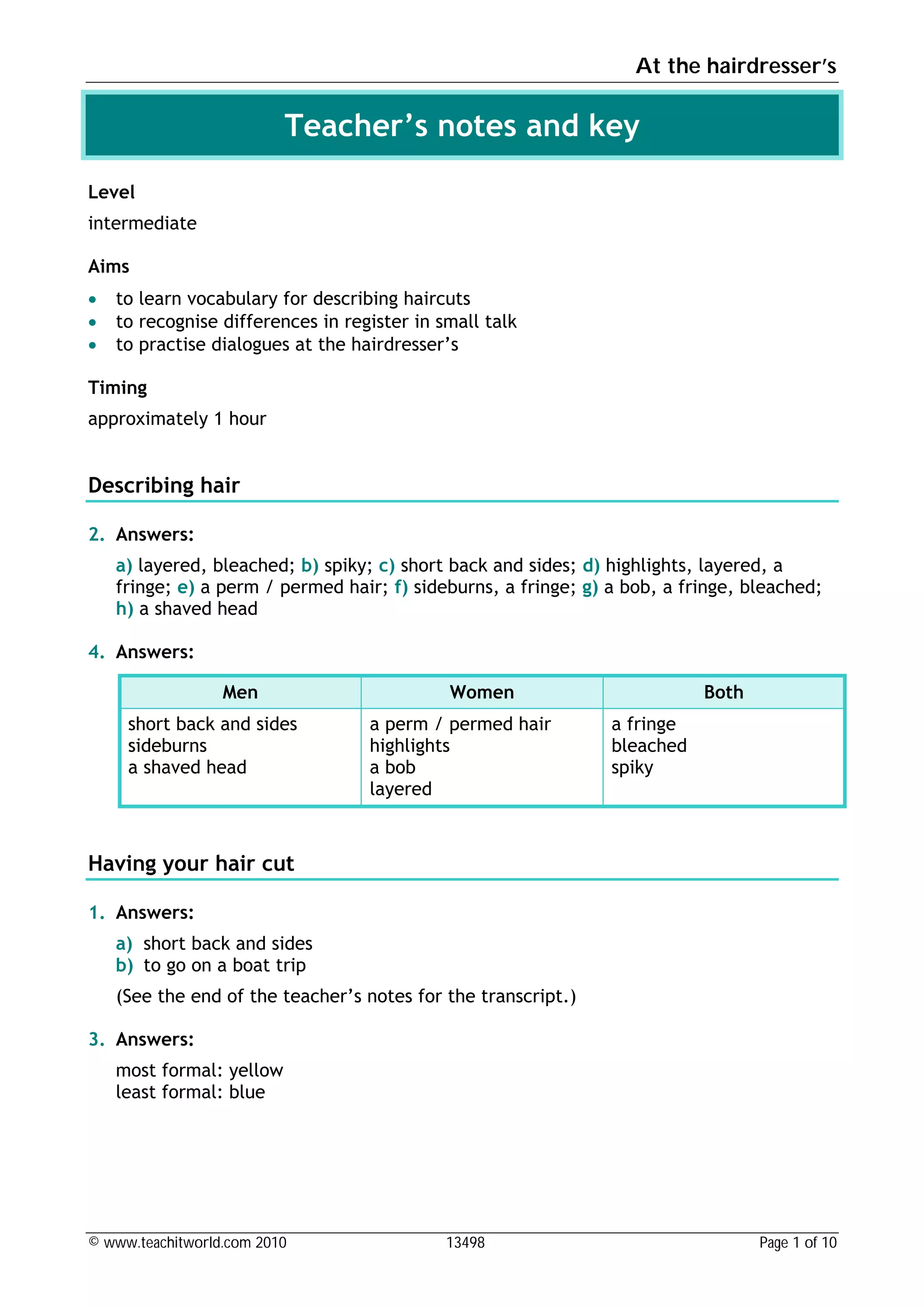 At the hairdresser | PDF