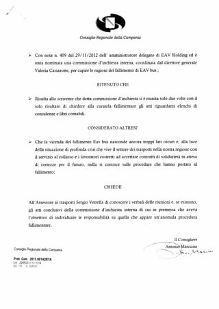 Eav Holding ed Eav Bus - Interrogazione del Consigliere regionale Antonio Marciano all'assessore ...
