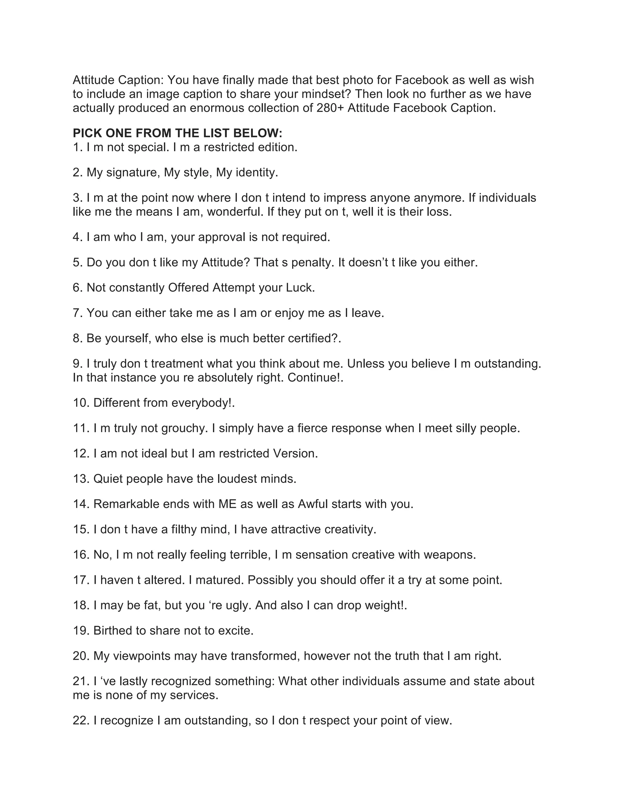 Attitude Captions for Facebook | PDF