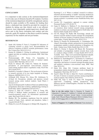 Attitude And Perception Of Post-Graduate Residents Toward Thesis A ...