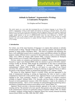 Attitude In Students Argumentative Writing A Contrastive Perspective | PDF