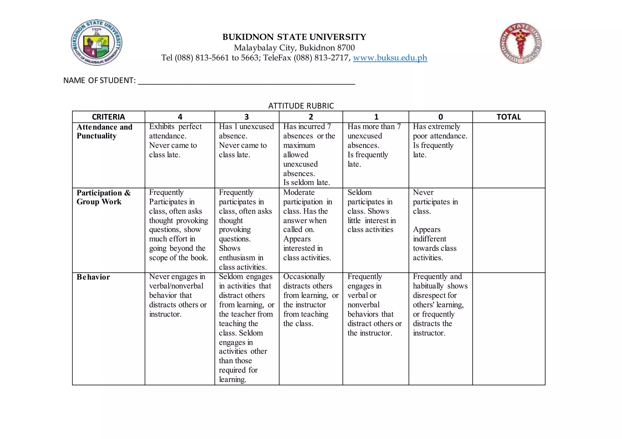 Attitude rubric3 | DOCX