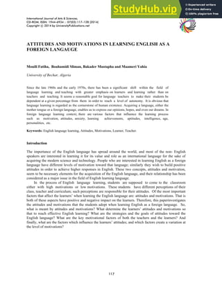 ATTITUDES AND MOTIVATIONS IN LEARNING ENGLISH AS A FOREIGN LANGAUGE | PDF