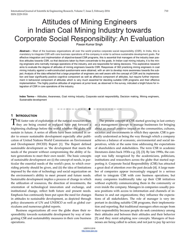 Attitudes of mining engineers in indian coal mining industry towards ...