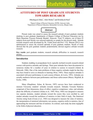 ATTITUDES OF POST GRADUATE STUDENTS TOWARDS RESEARCH | PDF