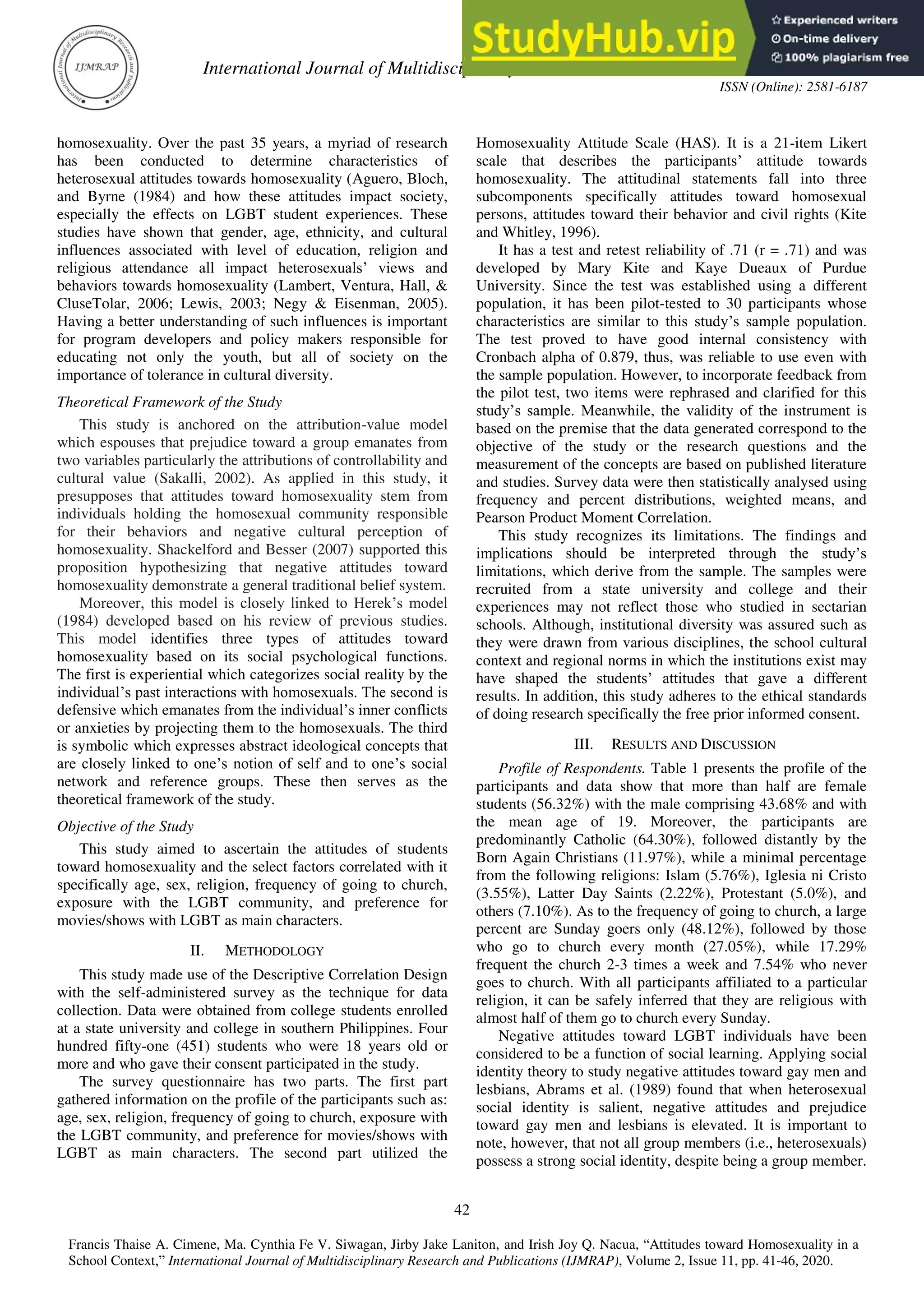 Attitudes Toward Homosexuality In A School Context | PDF