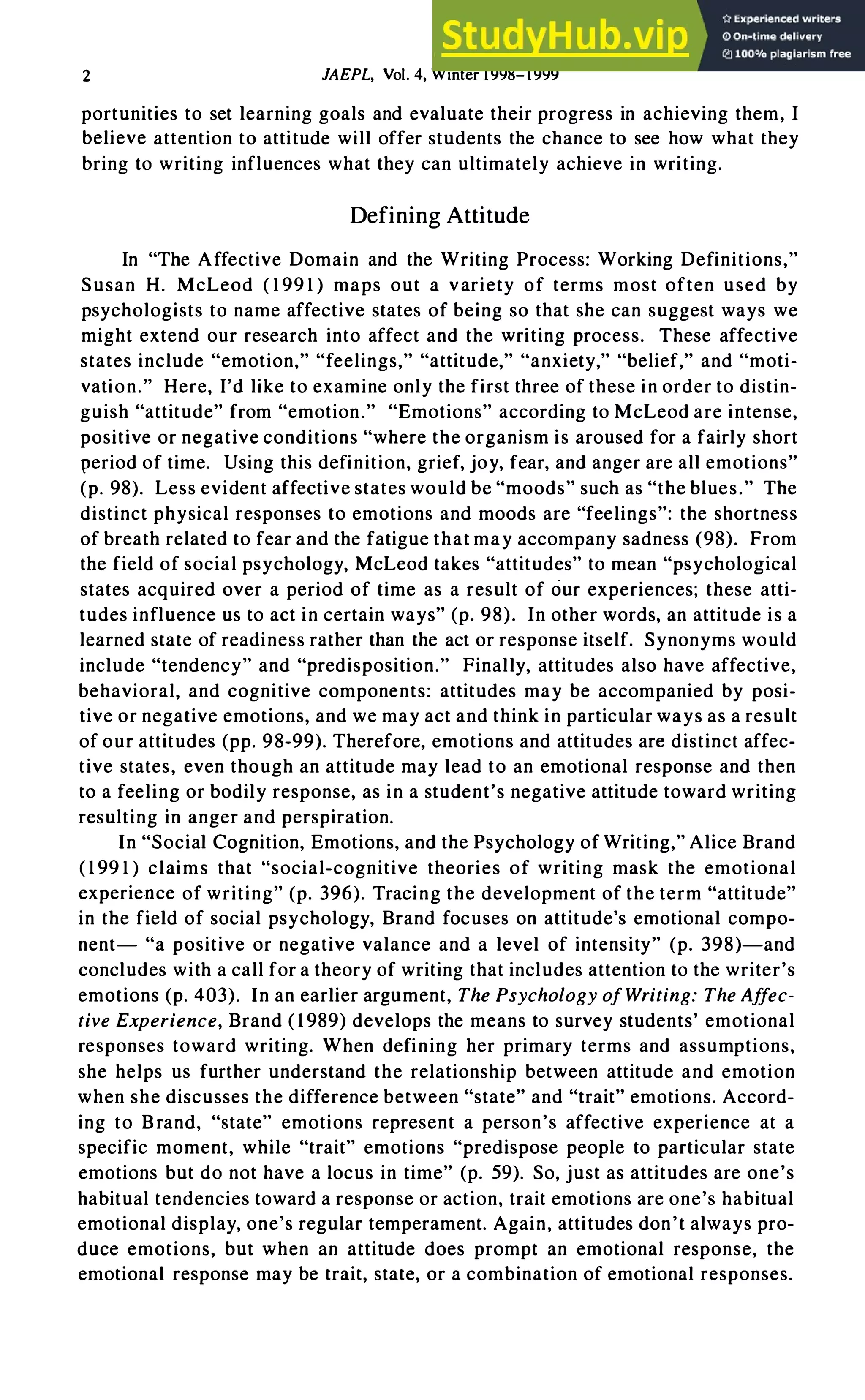 Attitudes Toward Writing | PDF