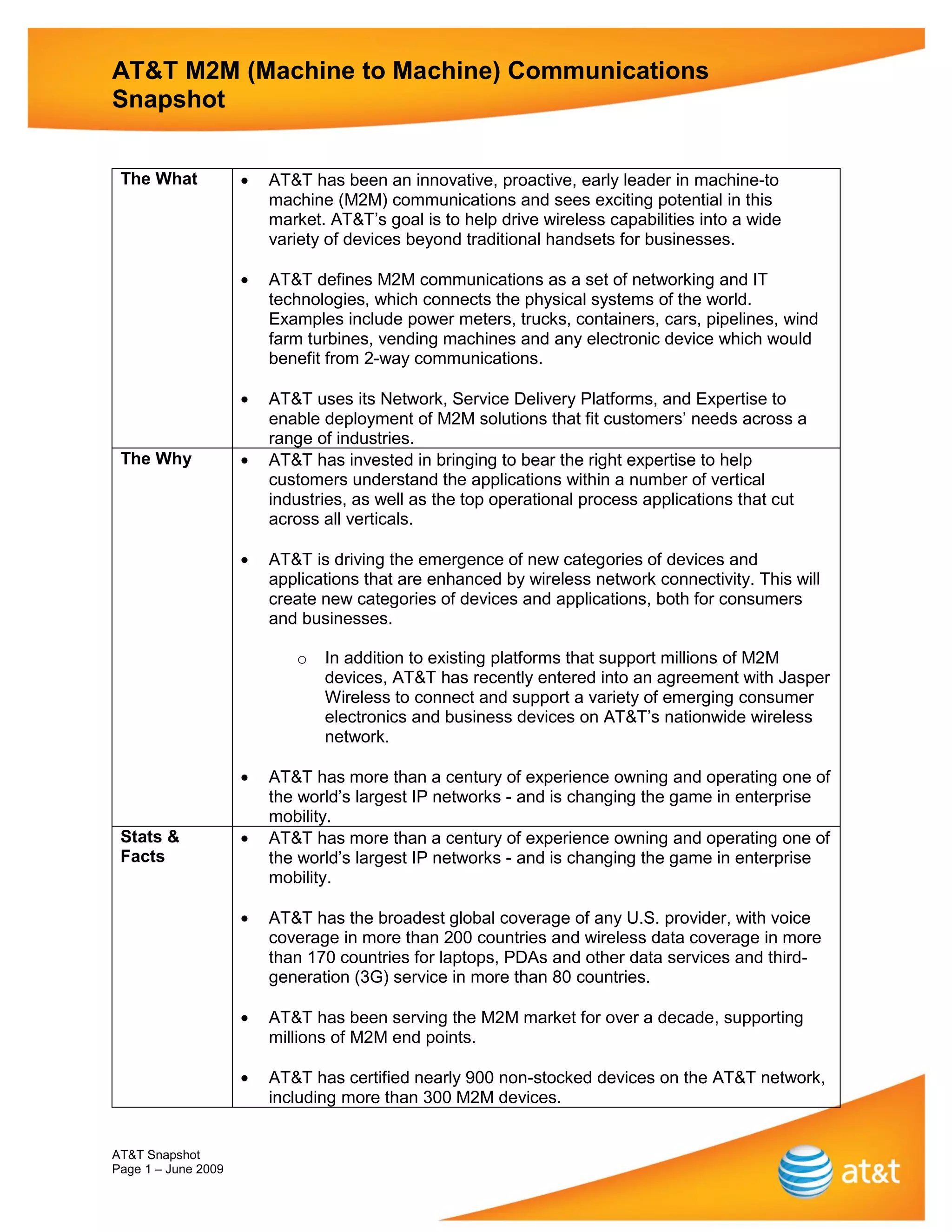 At&t m2 m snapshot | PDF | Telecommunications Industry | Industries