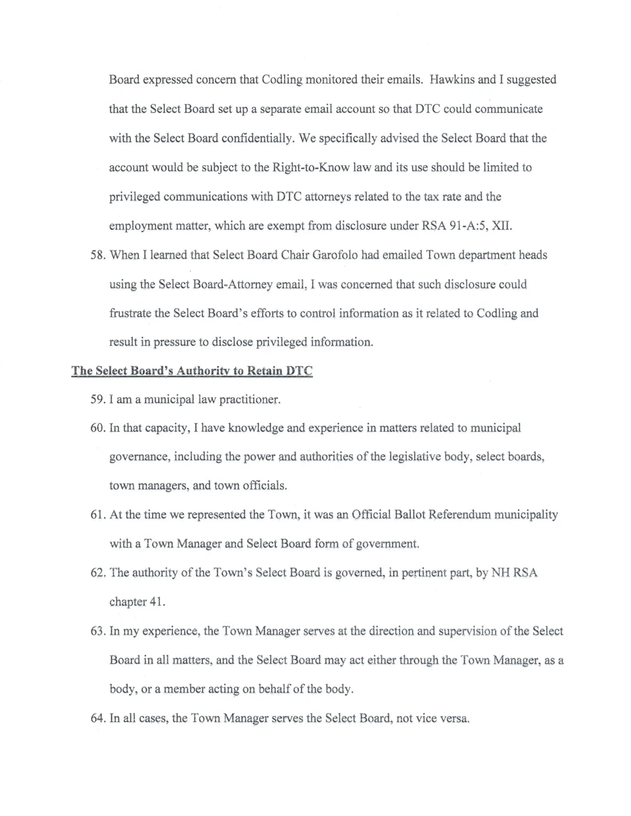 DTC Attorney Eric Maher Affidavit for DTC Case vs. Town of Haverhill ...