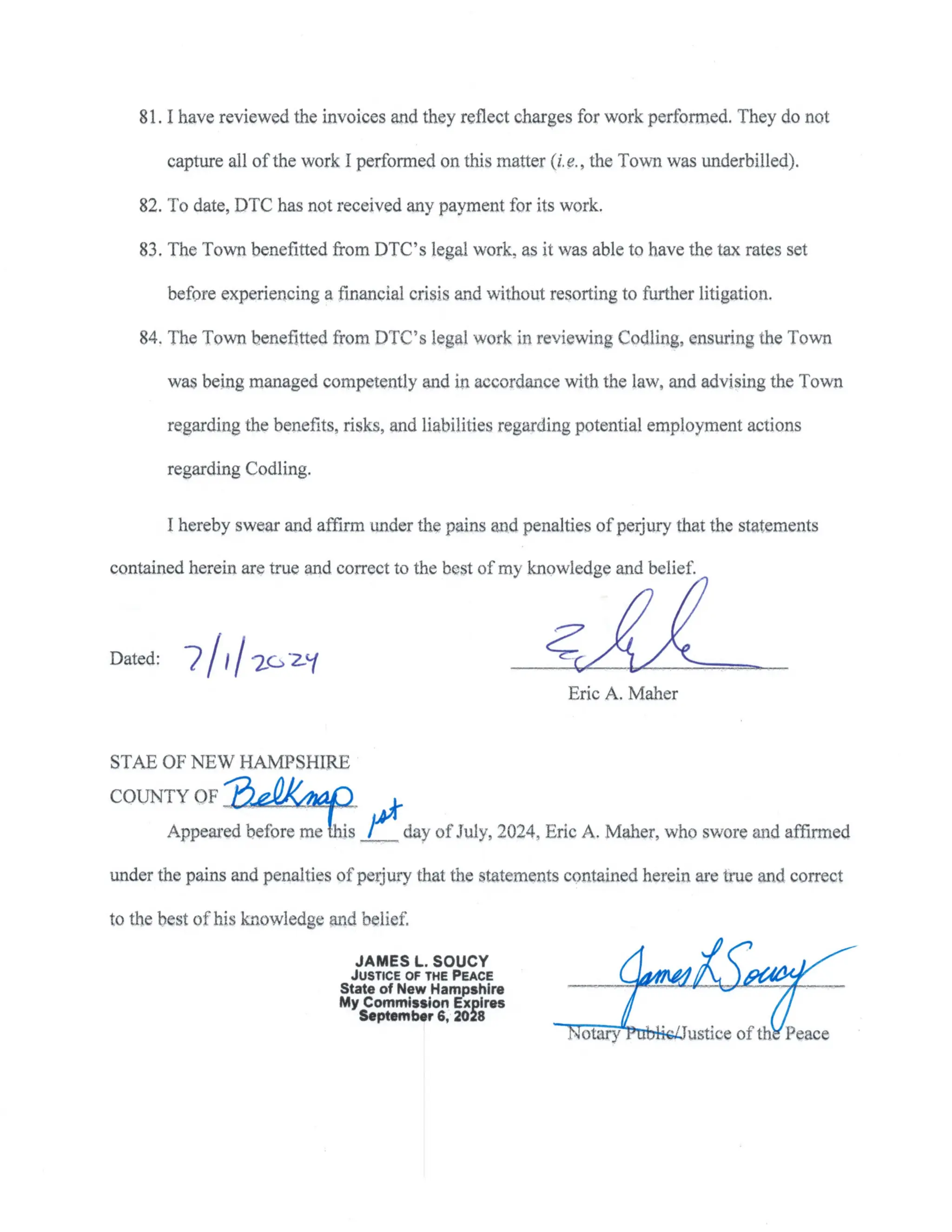 DTC Attorney Eric Maher Affidavit for DTC Case vs. Town of Haverhill ...