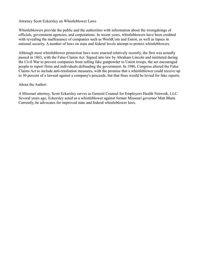 Attorney scott eckersley on whistleblower laws | PDF