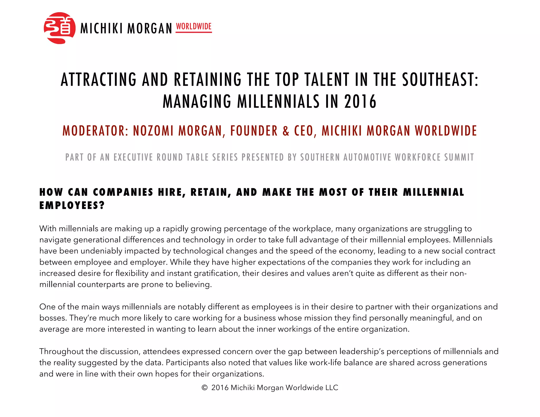 Attracting and Retaining the Top Talent in the Southeast: Managing Millennials in 2016 | PPT