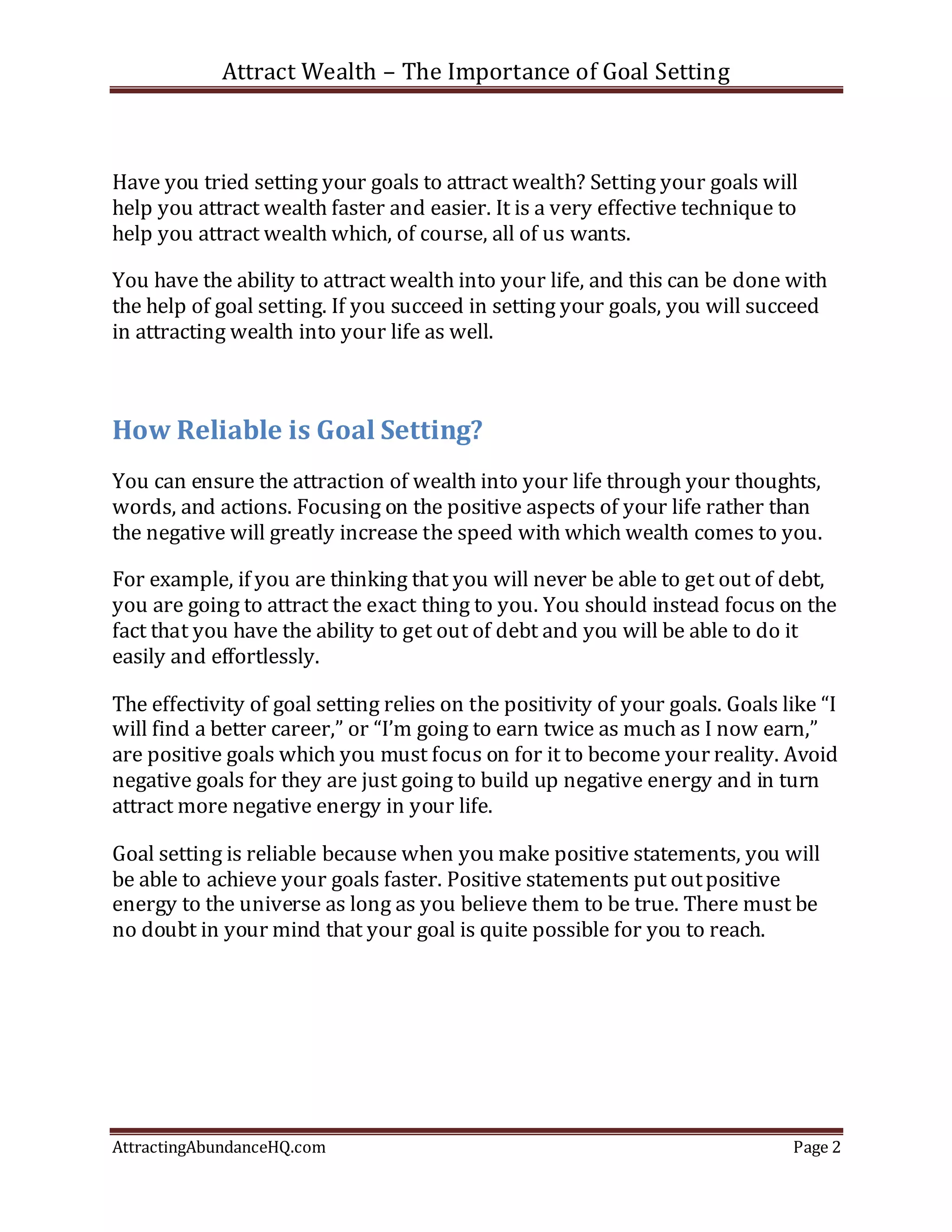 Attract wealth – the importance of goal setting | PDF