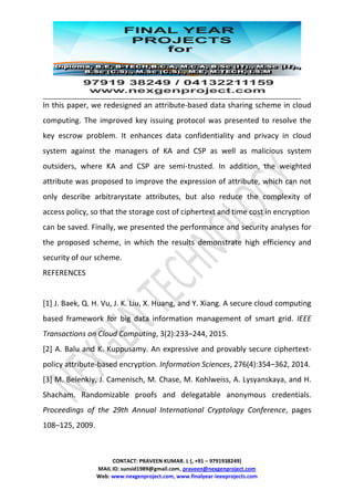 ATTRIBUTE-BASED DATA SHARING SCHEME REVISITED IN CLOUD COMPUTING,bulk ...