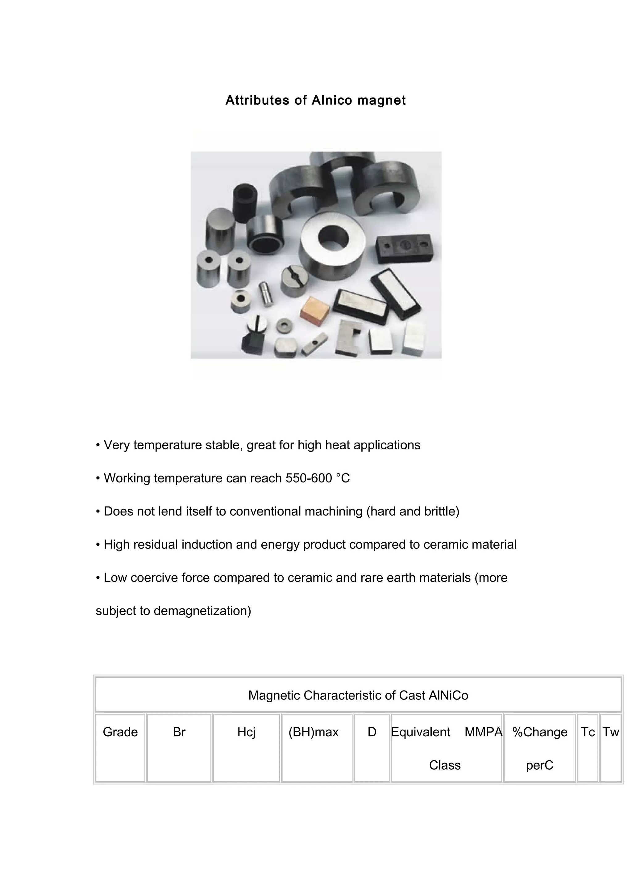 Attributes of alnico magnet | DOC