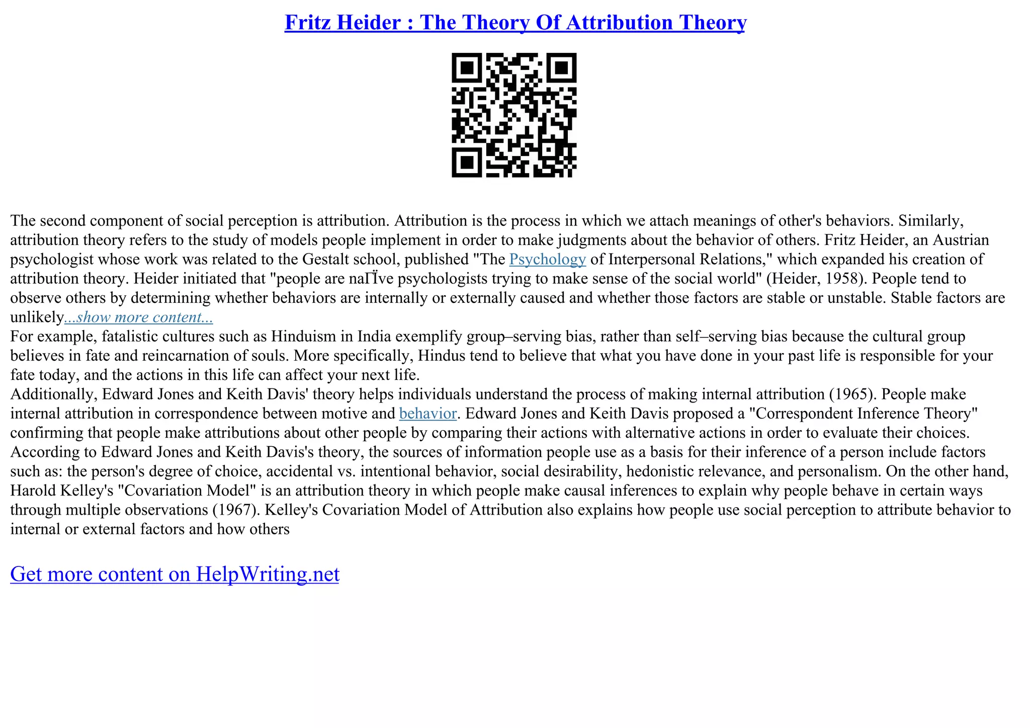 Attribution Theory Essay | PDF