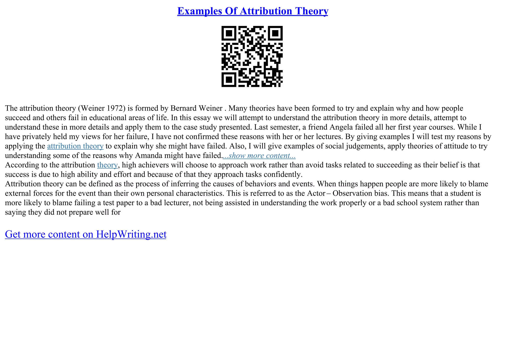 Attribution Theory Essay | PDF