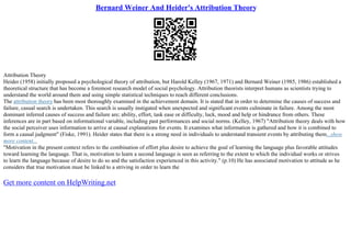 Attribution Theory Essay | PDF