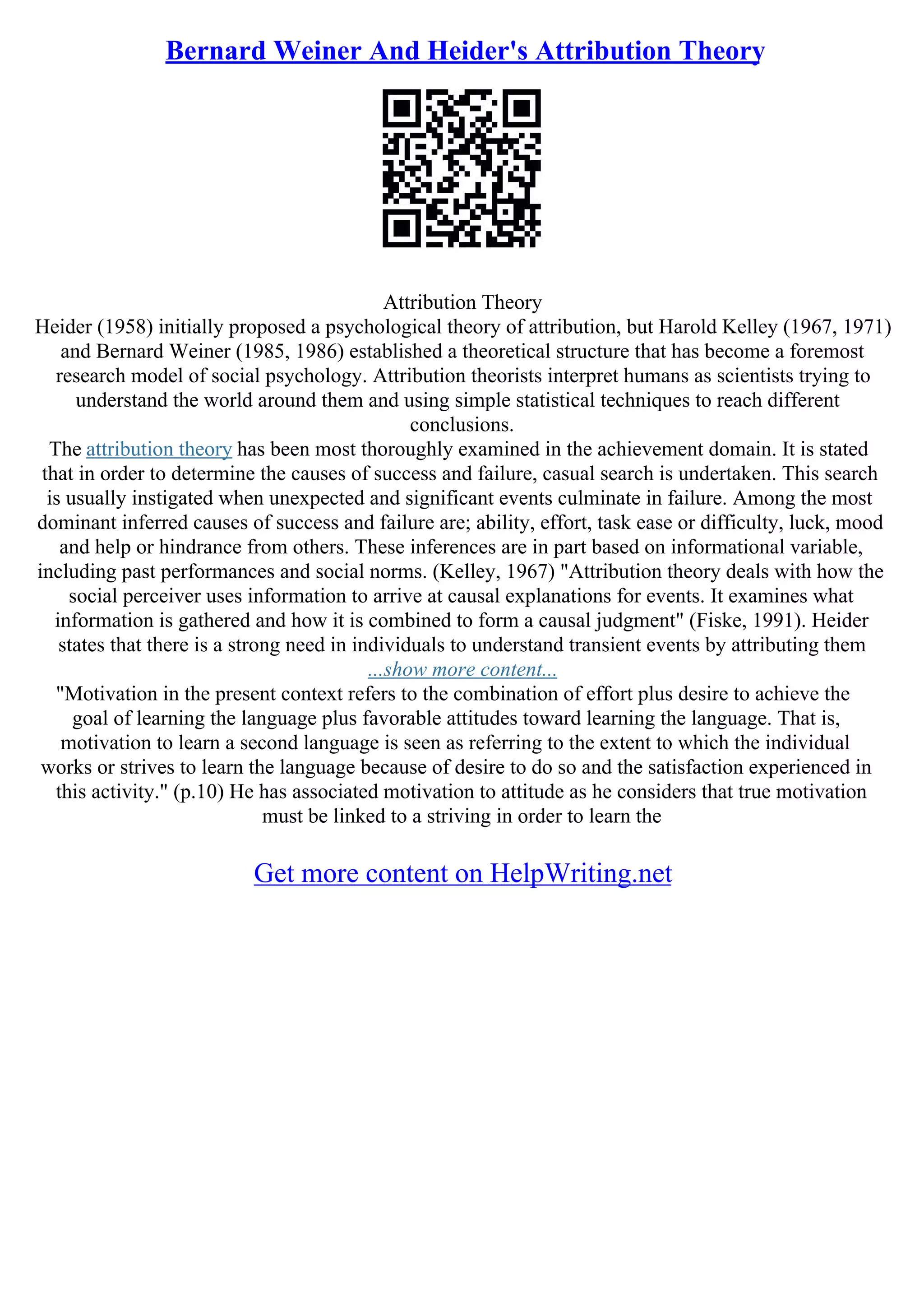 Attribution Theory Essays | PDF