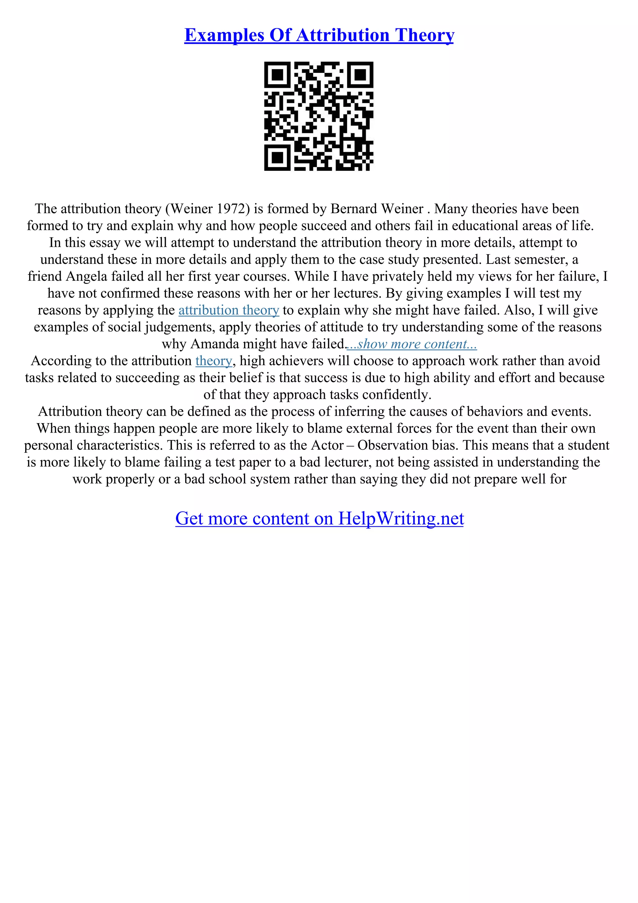 Attribution Theory Essays | PDF