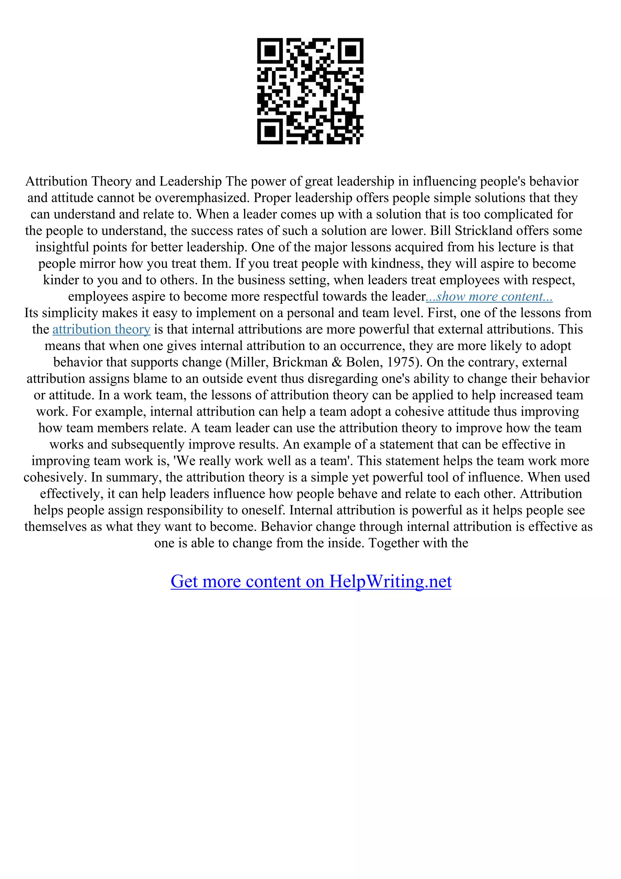 Attribution Theory Essays | PDF