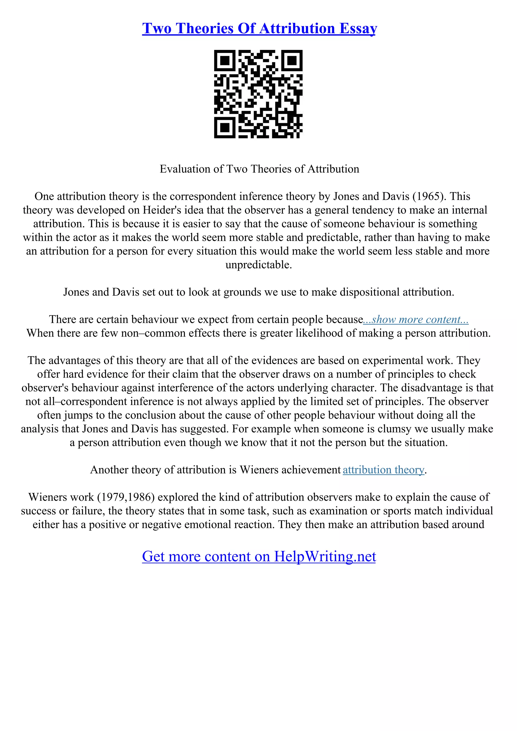 Attribution Theory Essays | PDF
