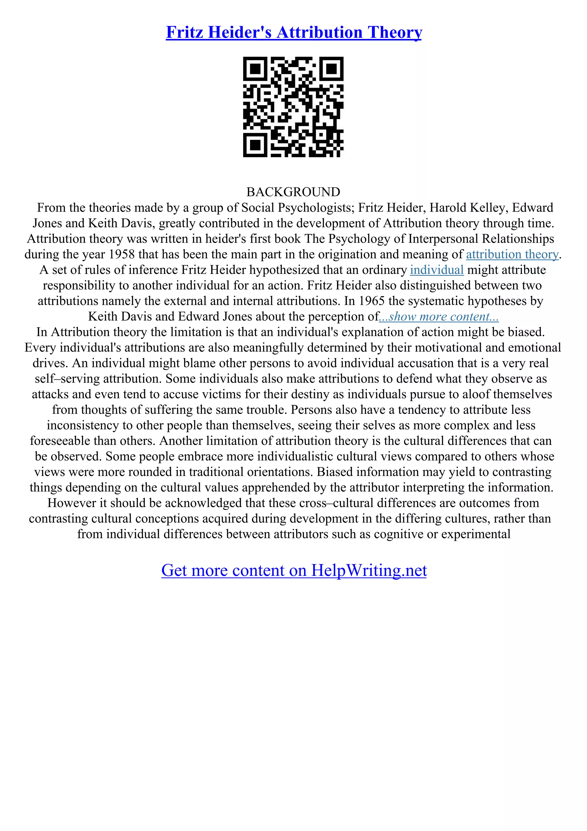 Attribution Theory Essays | PDF