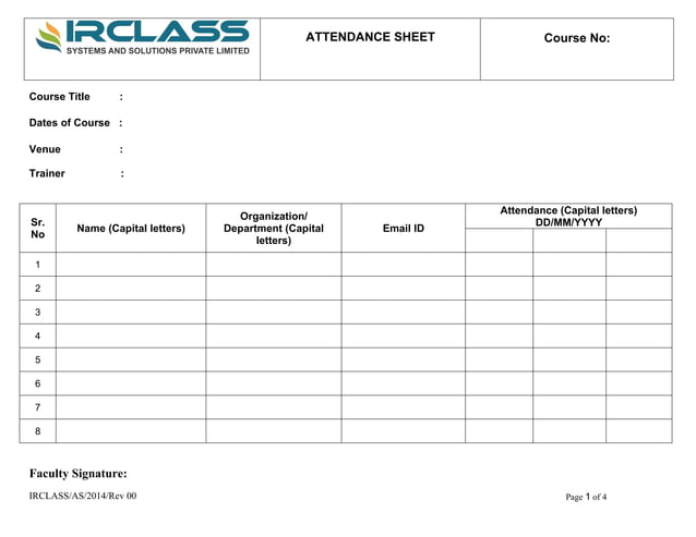 Att Sheet - IA.docx for QMS lead auditor training | PPT