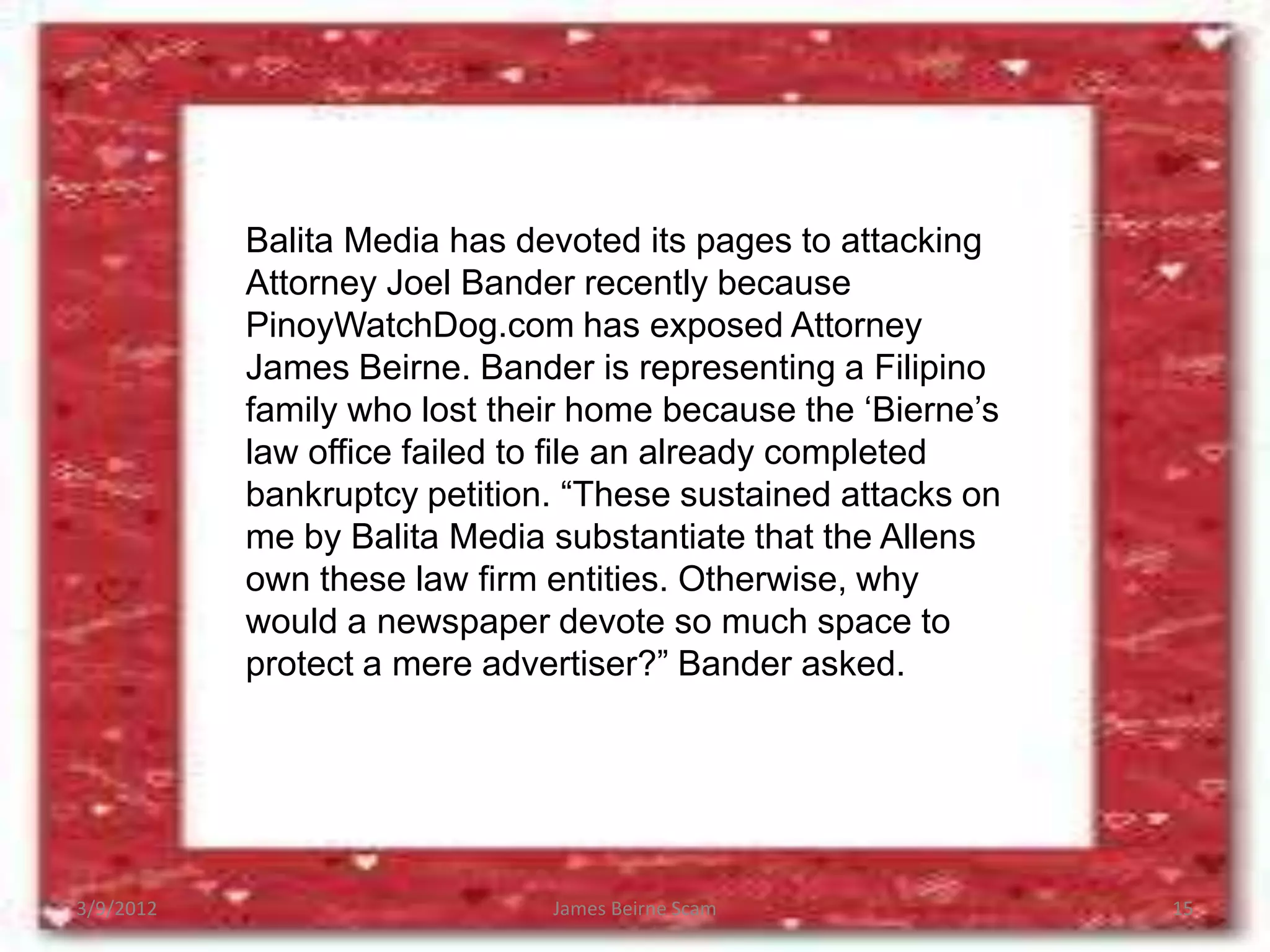 Atty James Beirne Scam | Balita Media Anthony Allen | PPT