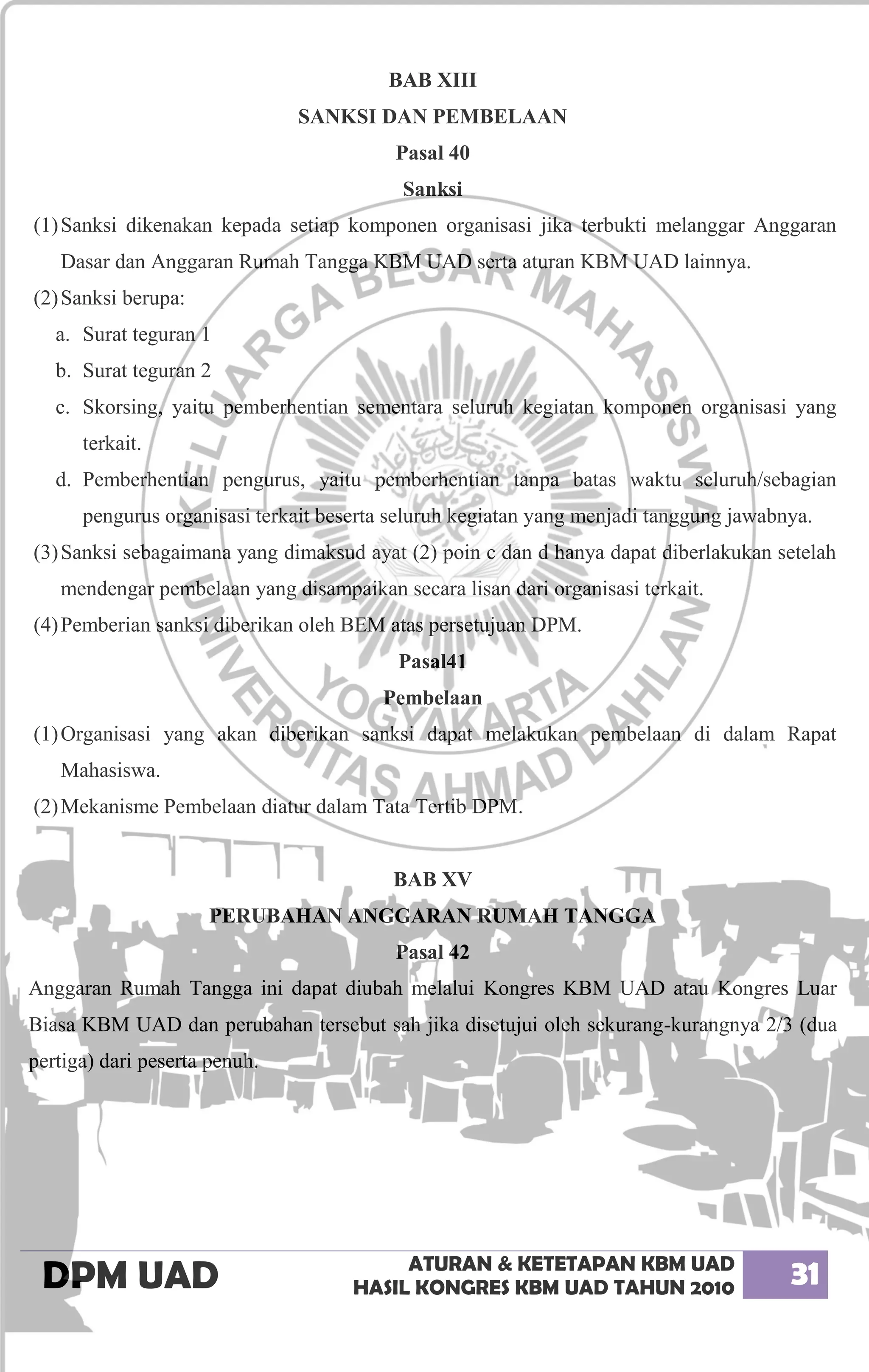 Aturan dan-ketetapan-kbm-uad-hasil-kongres-kbm-uad-2010 | PDF