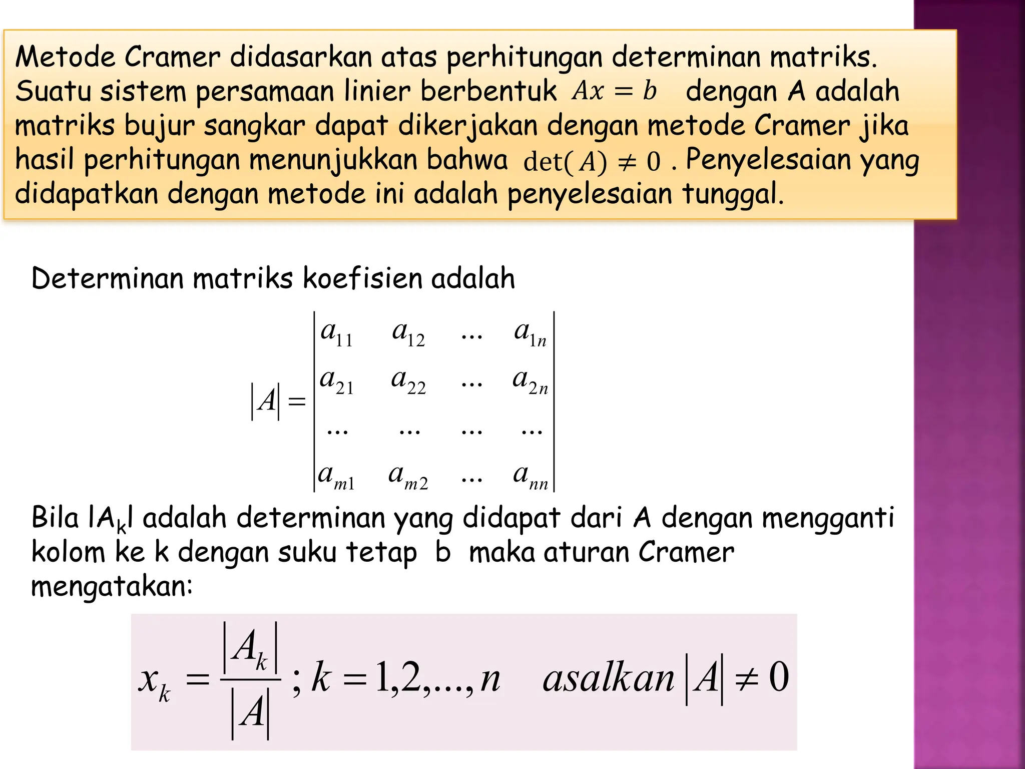 Aturan Cramer, Eliminasi Gauss & Eliminasi Gauss Jordan.ppt