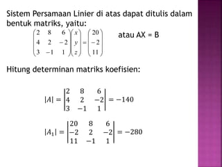 Aturan Cramer, Eliminasi Gauss & Eliminasi Gauss Jordan.ppt