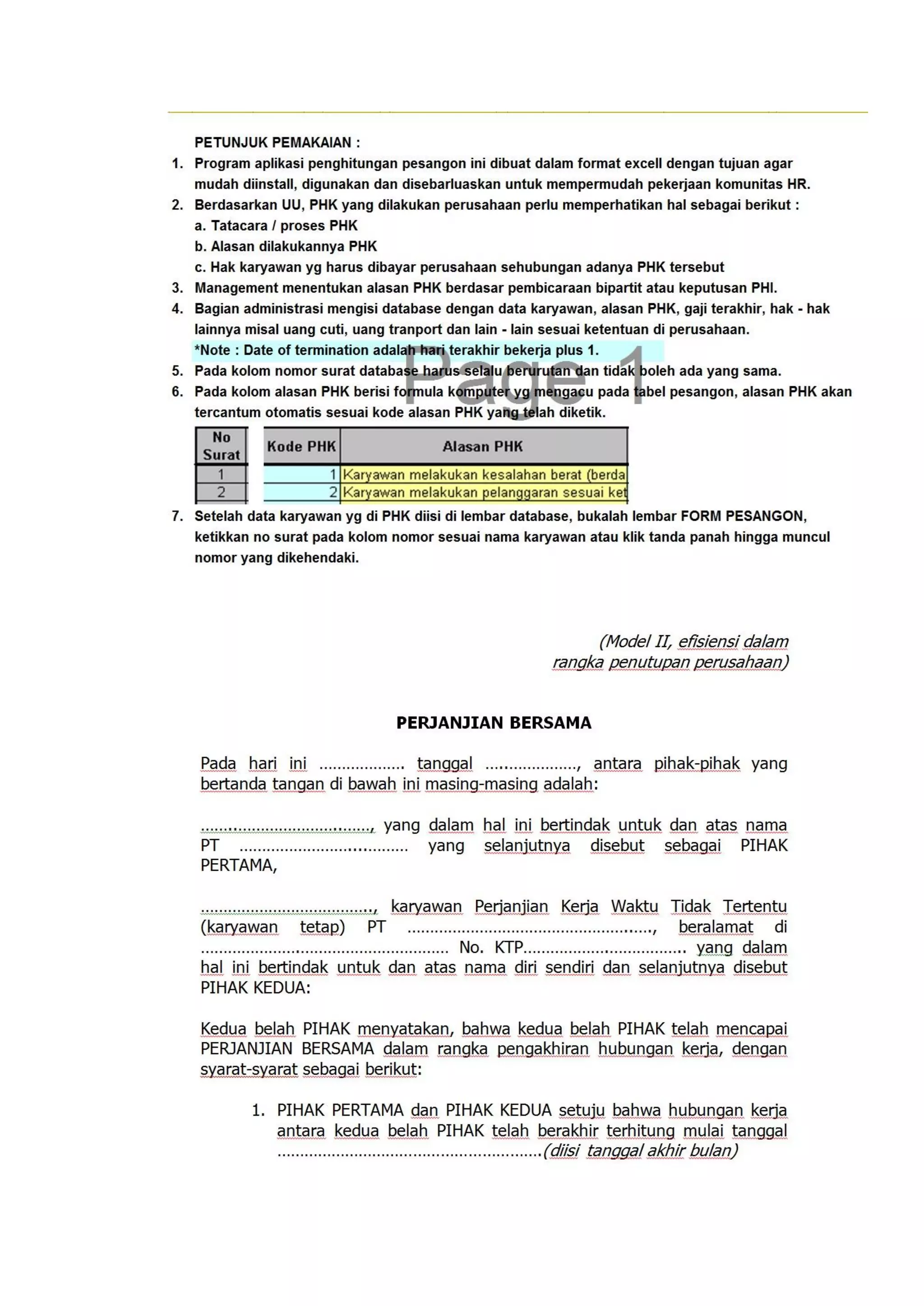 Aturan dan dokumen2 phk lengkap dengan software perhitungan pesangon | PDF