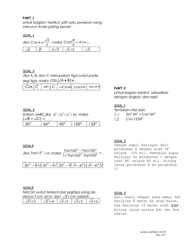 Aturan sinus & cosinus1 | PDF