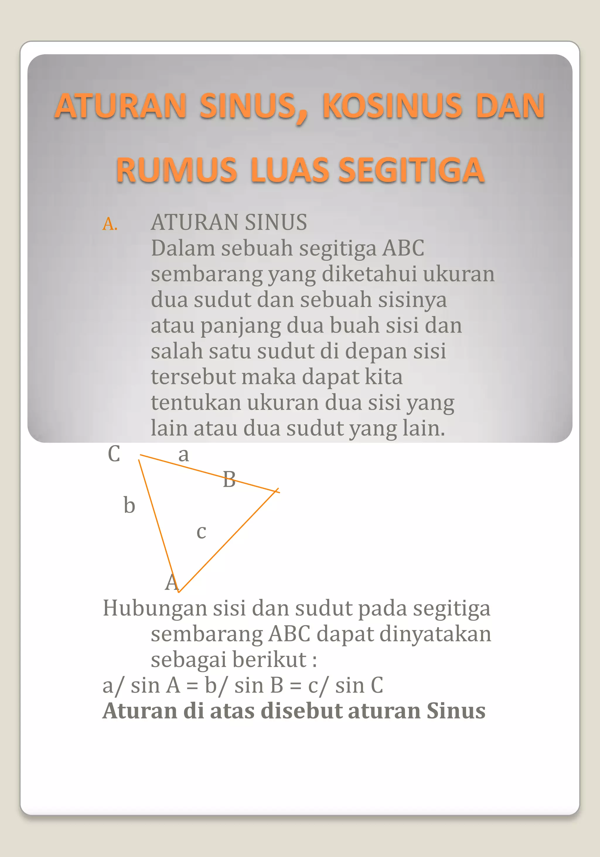 Aturan sinus, kosinus dan rumus luas segitiga | PPTX