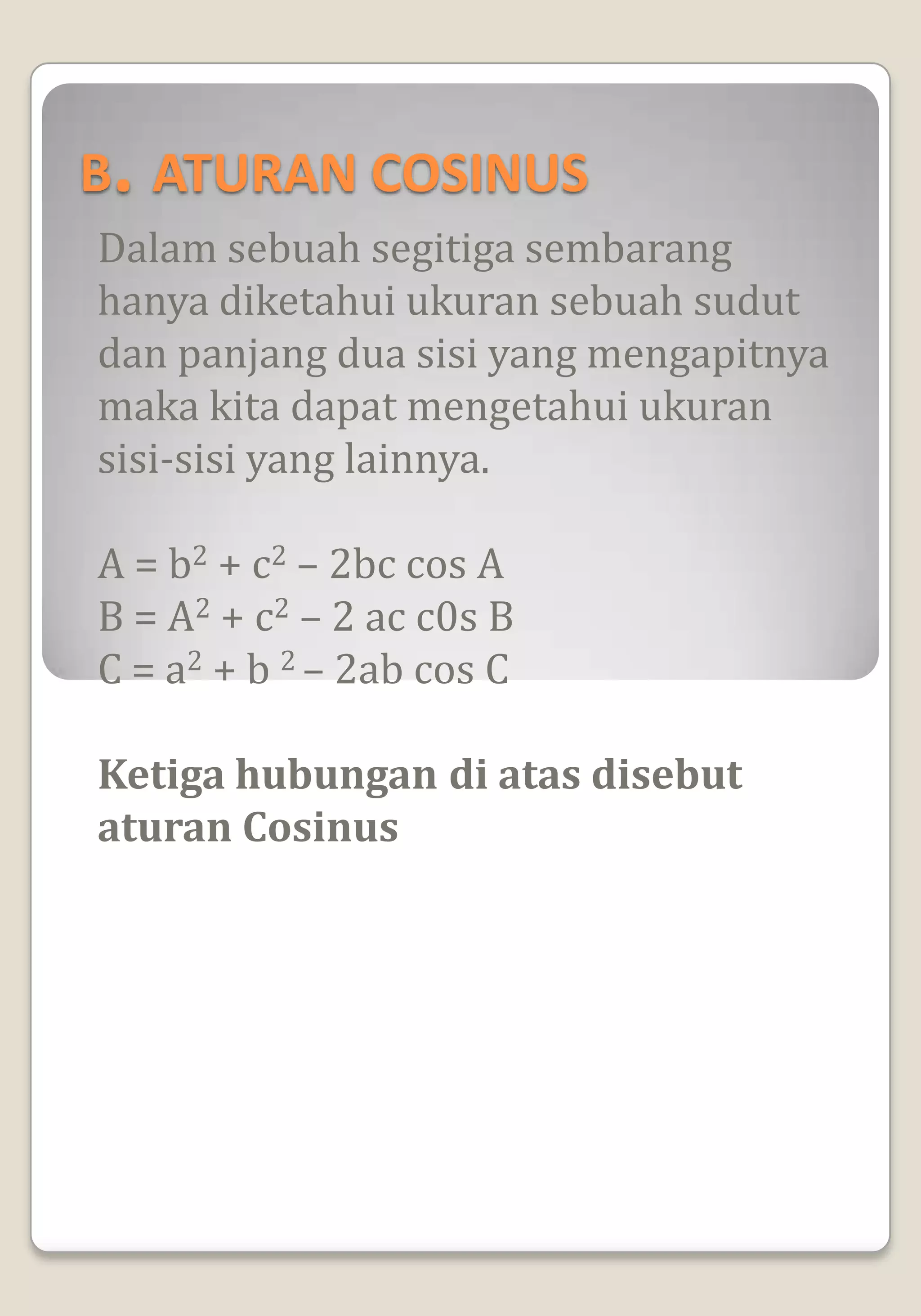 Aturan sinus, kosinus dan rumus luas segitiga | PPTX