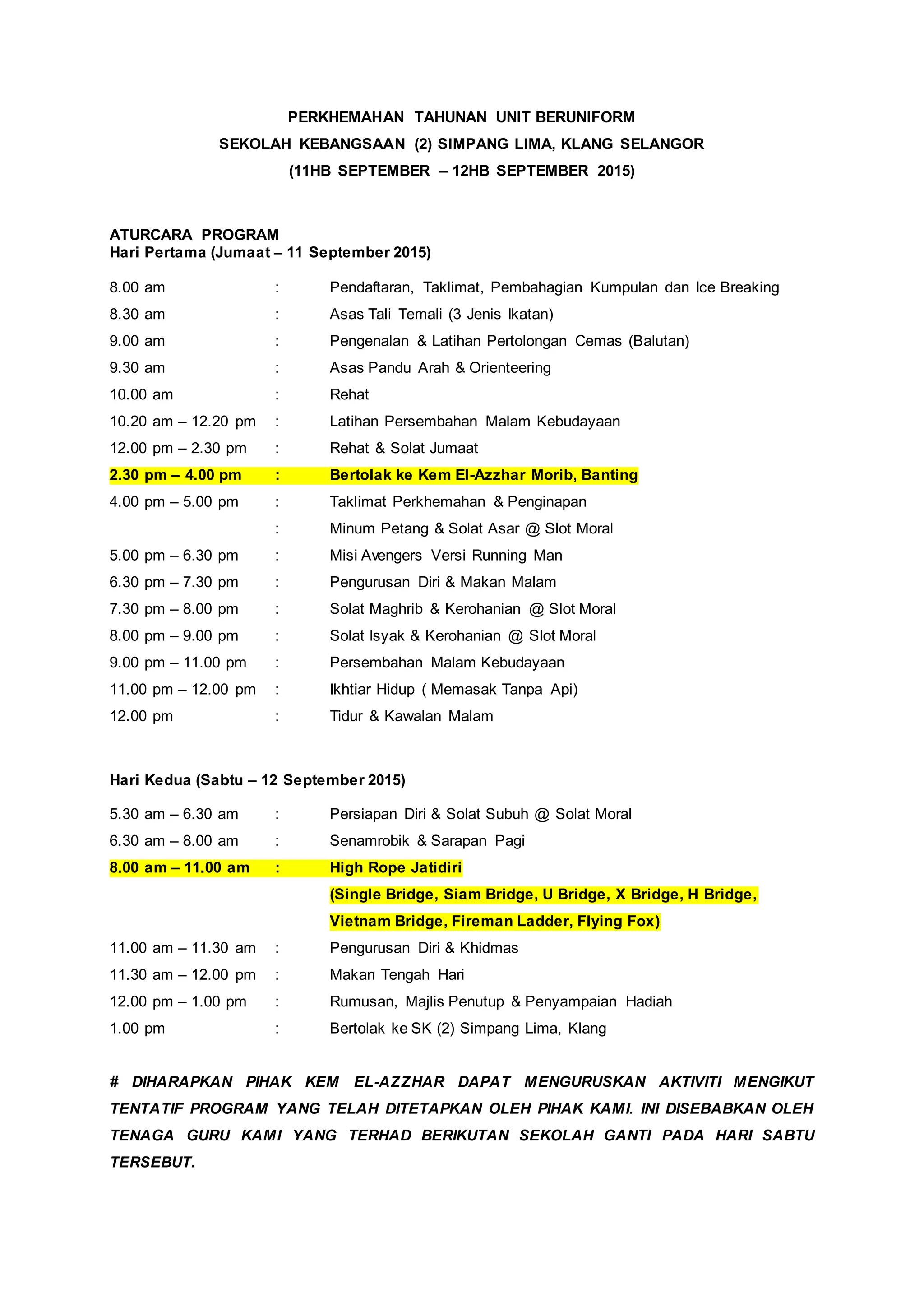 Aturcara camping uniform 2015 | DOCX