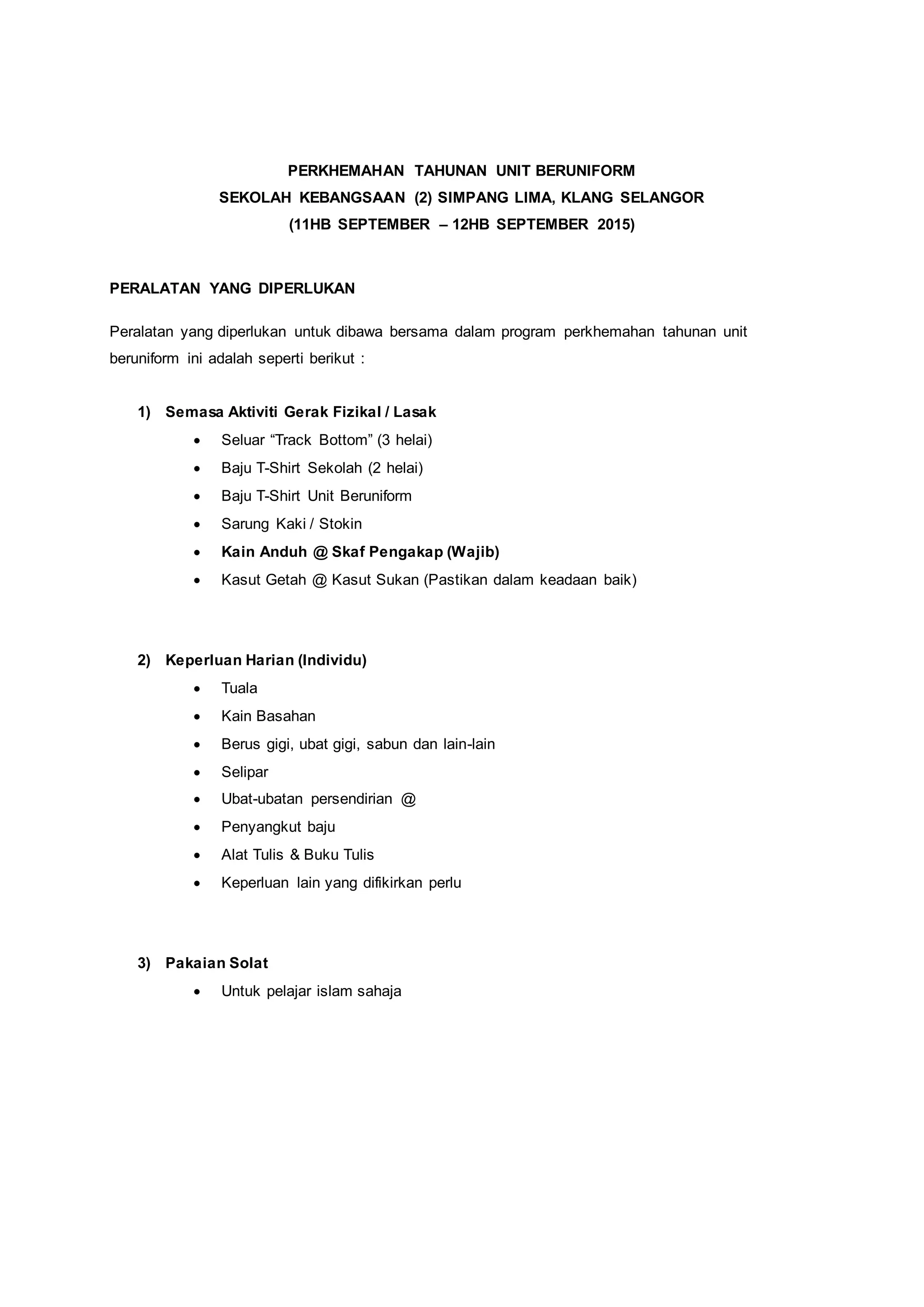 Aturcara camping uniform 2015 | DOCX